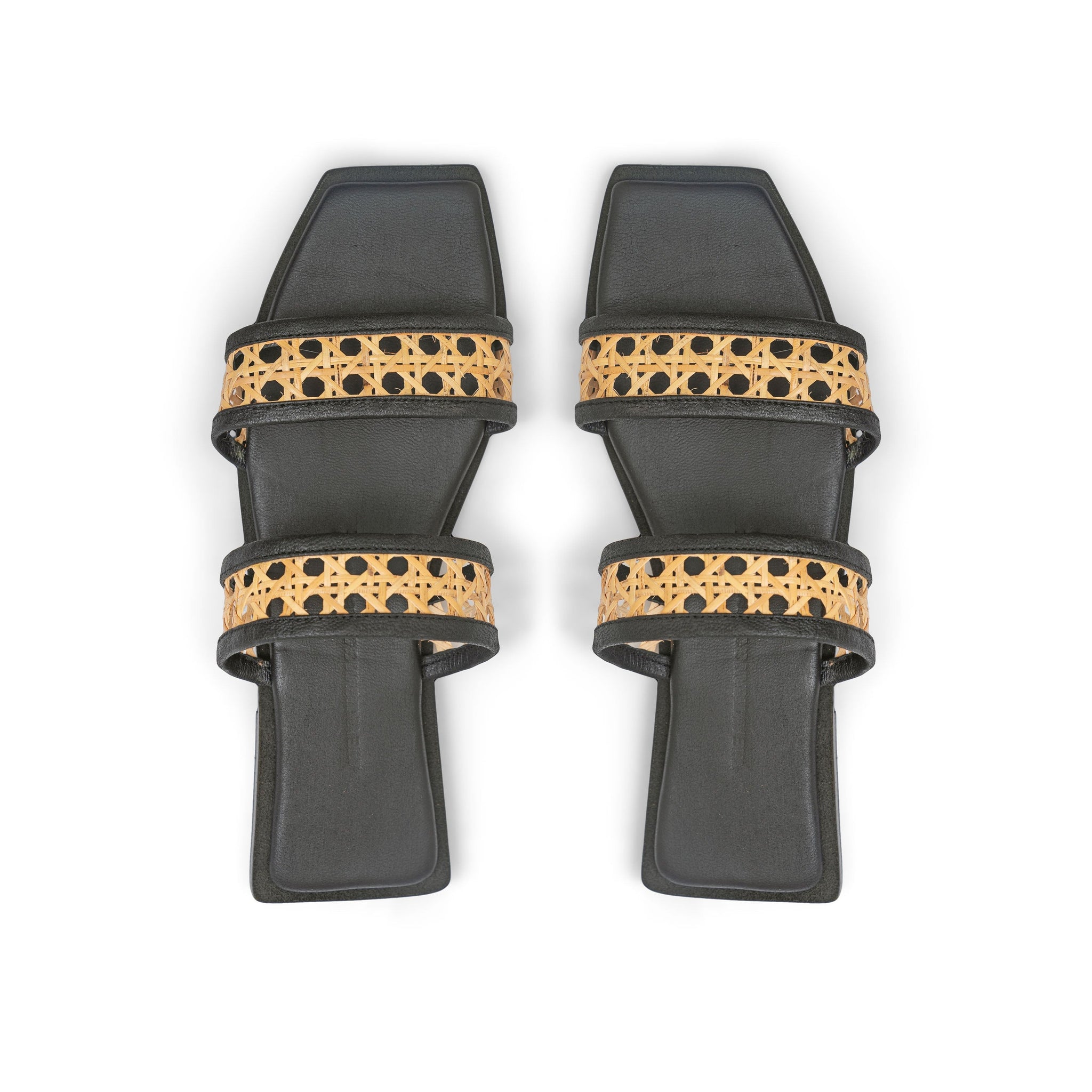Provence-Black Leather Double Band Slides
