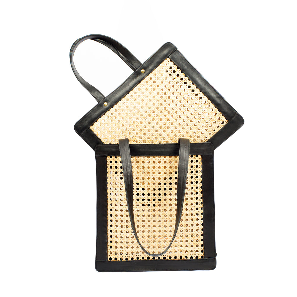 Rattan And Leather Tote Bag | Genuine Handcrafted Leather